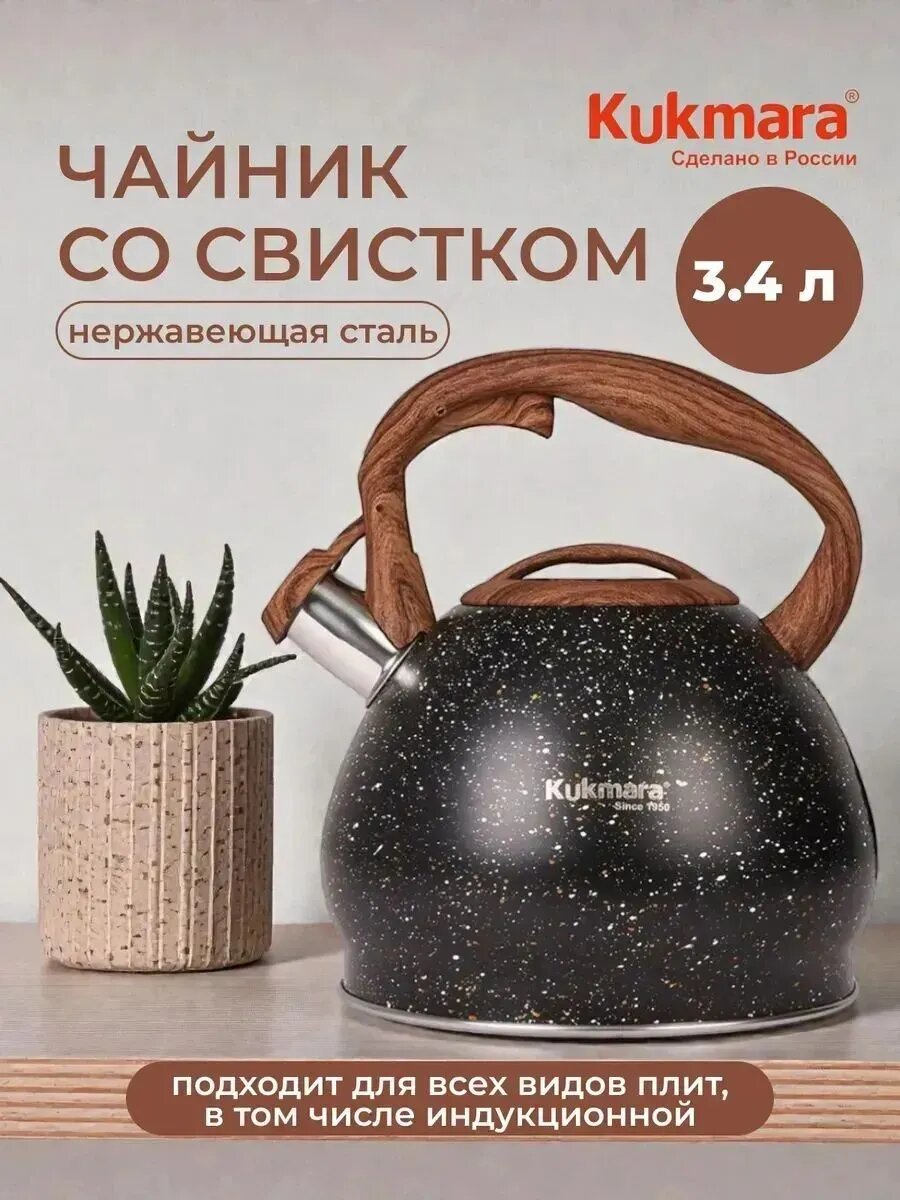 Чайник для плиты 3,4 л со свистком, нержавеющая сталь