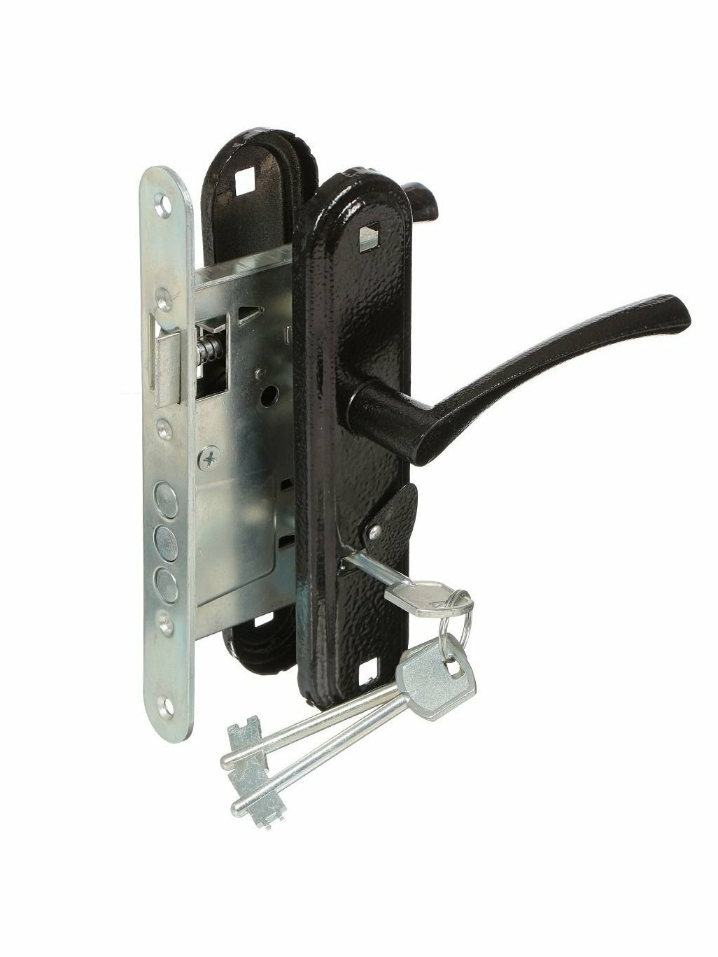 Замок врезной Зенит ЗВ9-4.2, сувальдный, с ручкой в комплекте, черный, межосевое расстояние 55 мм, 3 ключа, сталь