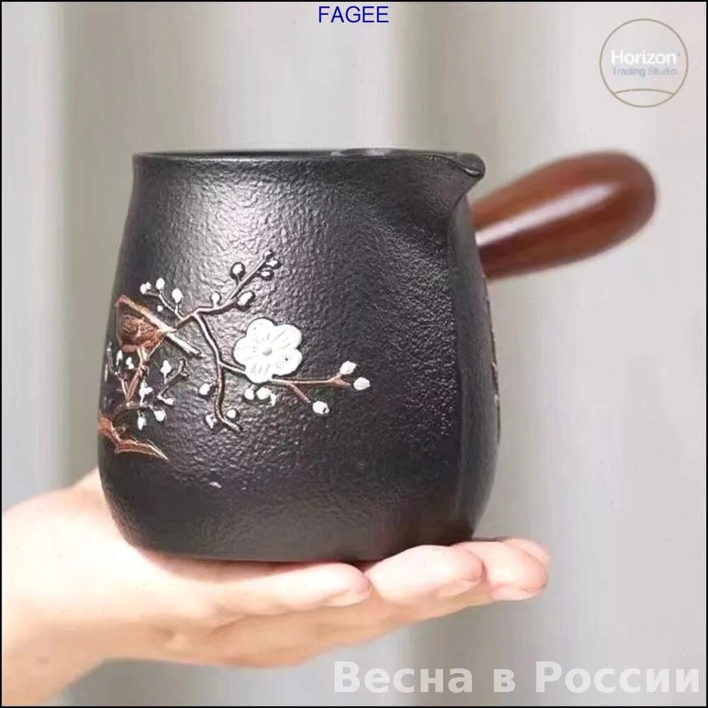 Турка чугунная для кофе, 600 мл, черная с деревянной ручкой, 1 шт