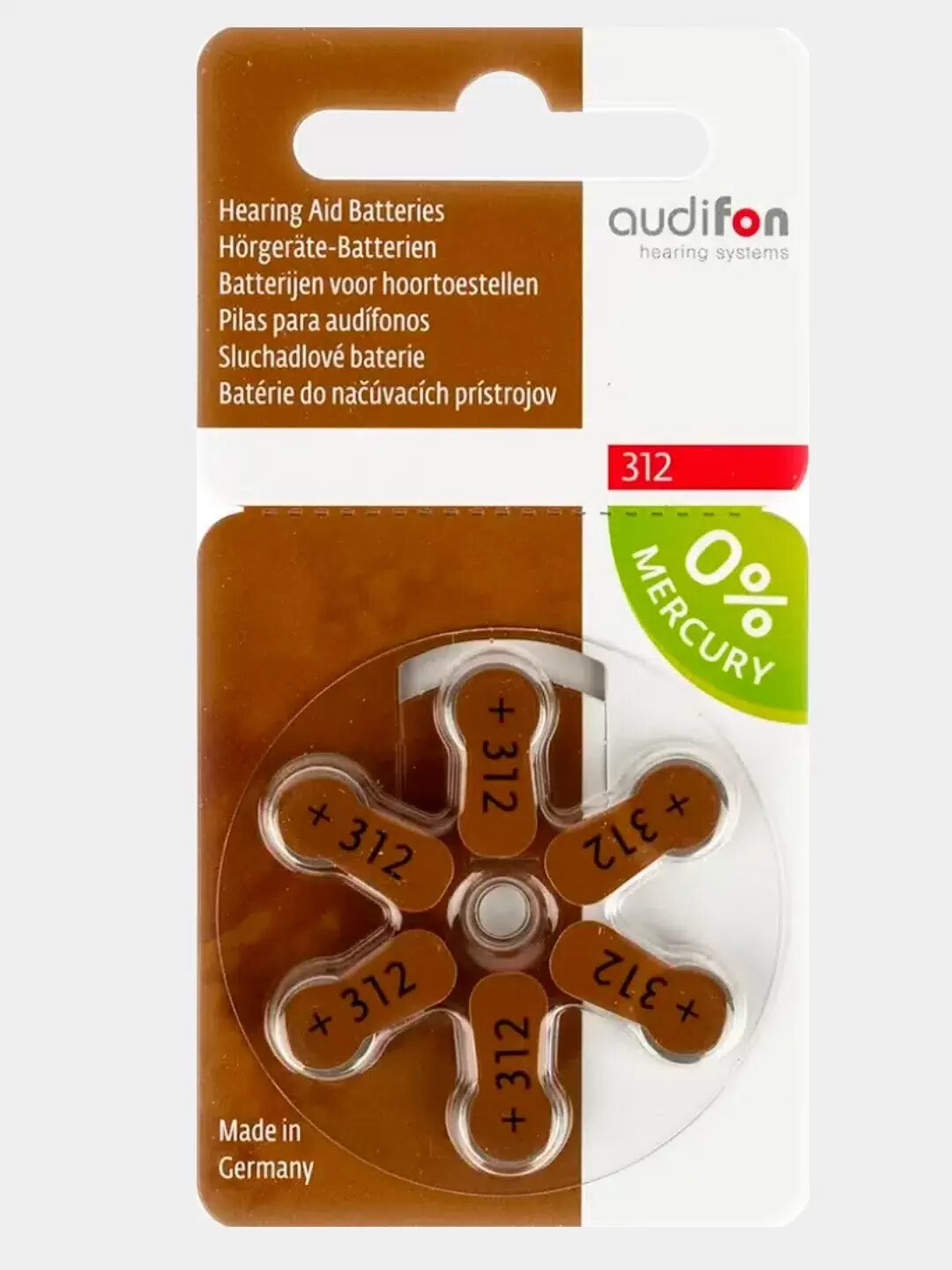 Набор батареек для слуховых аппаратов Audifon тип 312 6 штук