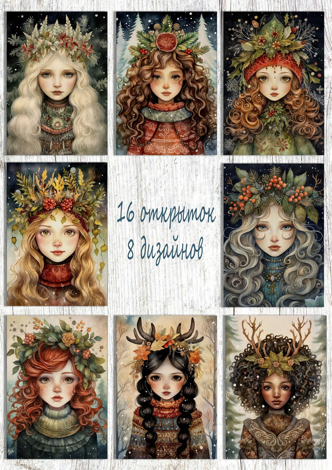 Открытки Лесная нимфа, 16 штук