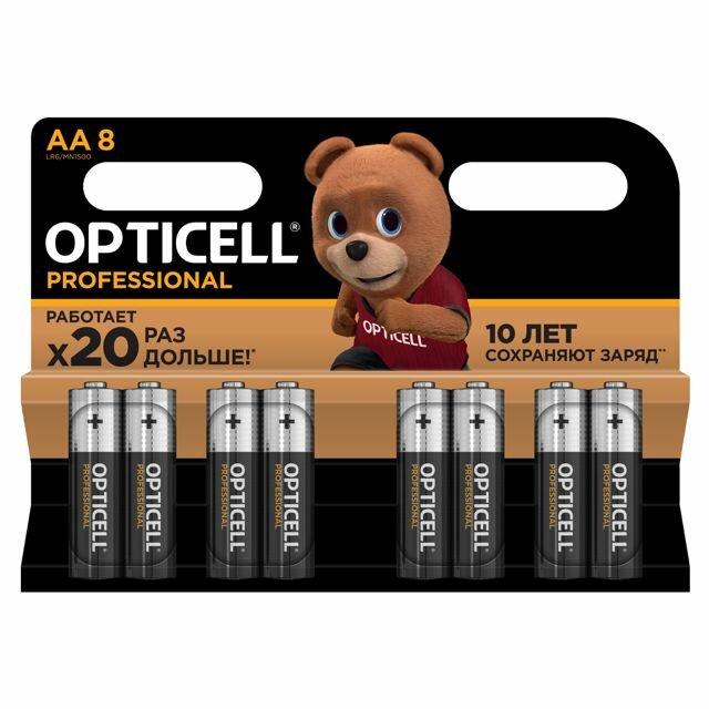 Батарейка OPTICELL Professional 1,5В алкалиновая AA 8шт, с нейлоновым покрытием