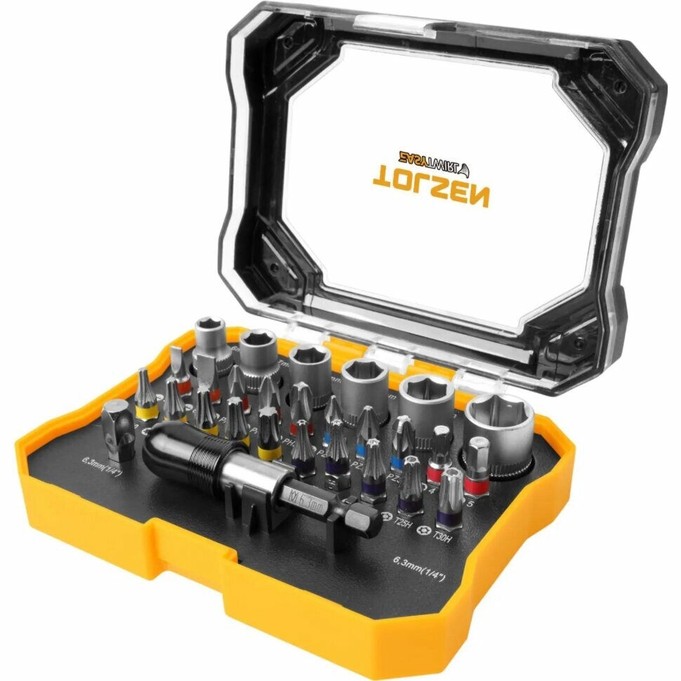 Набор бит 1/4, PH, PZ, Hex, Torx, Slotted, TorxTR,28предм. TOLSEN ТТ20376, 1955498