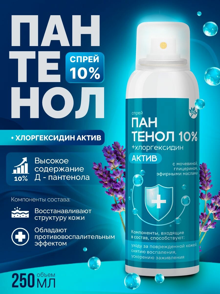 Пантенол 10% с хлоргексидином Актив, Спрей после загара, увлажняющий 250мл. Витамин Продукт