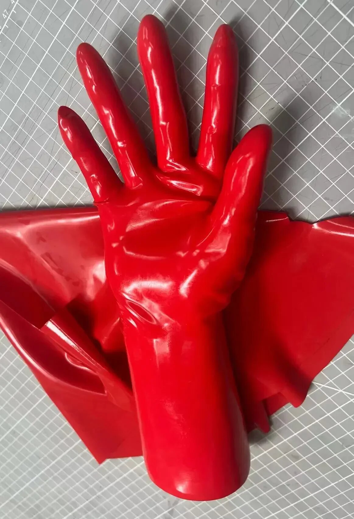 Женский латексный комбинезон Красный, M, short gloves2