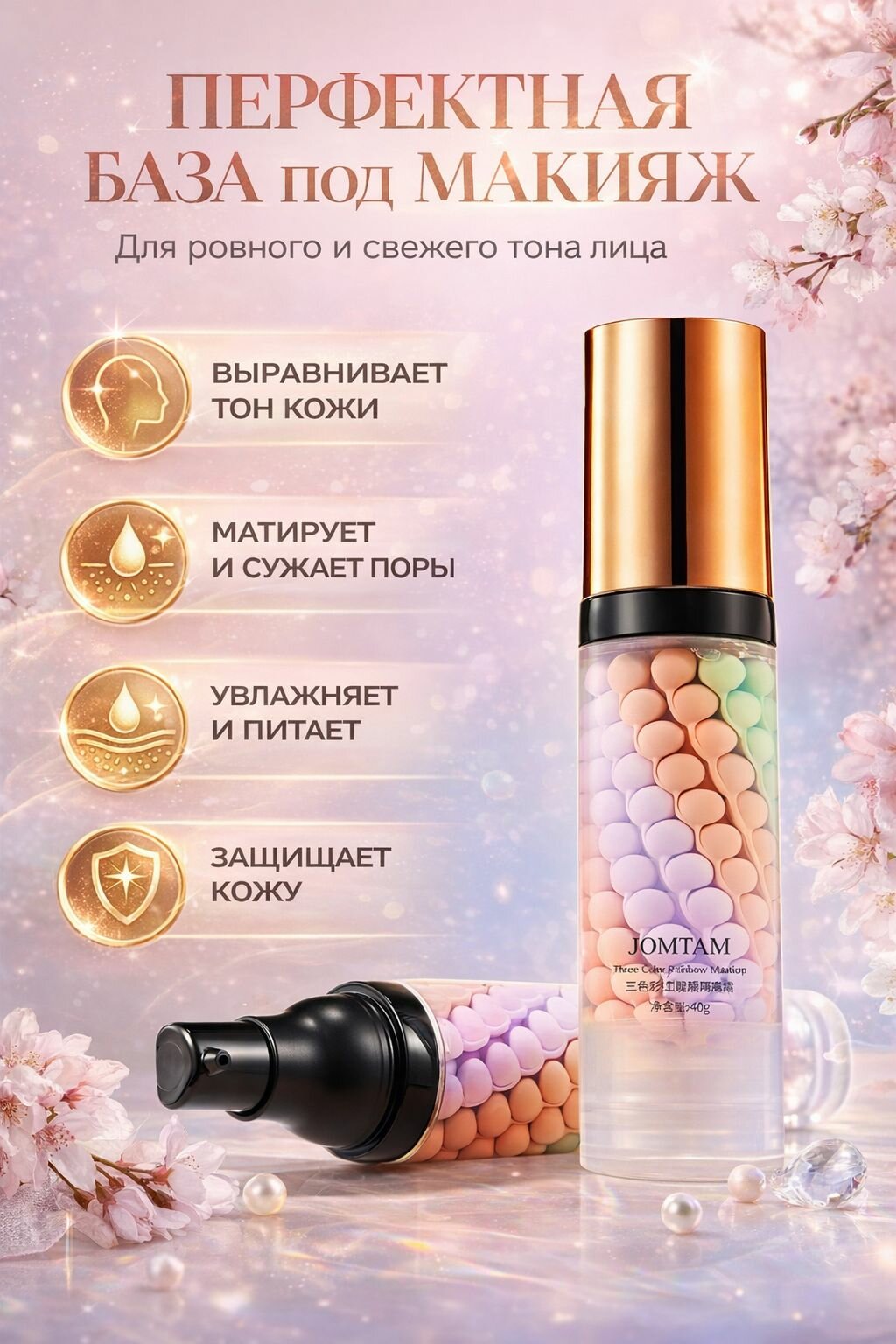 База под макияж 3 в 1 Трёхцветная основа-праймер JOMTAM