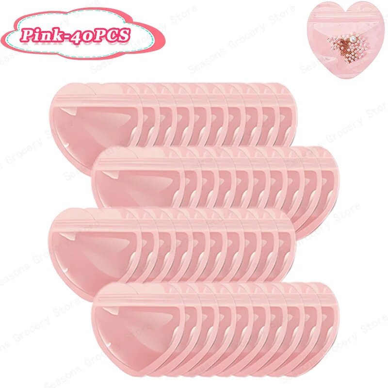 Сердечные самозапечатывающиеся пакеты для украшений Pvc Розовый, Pink-40PCS