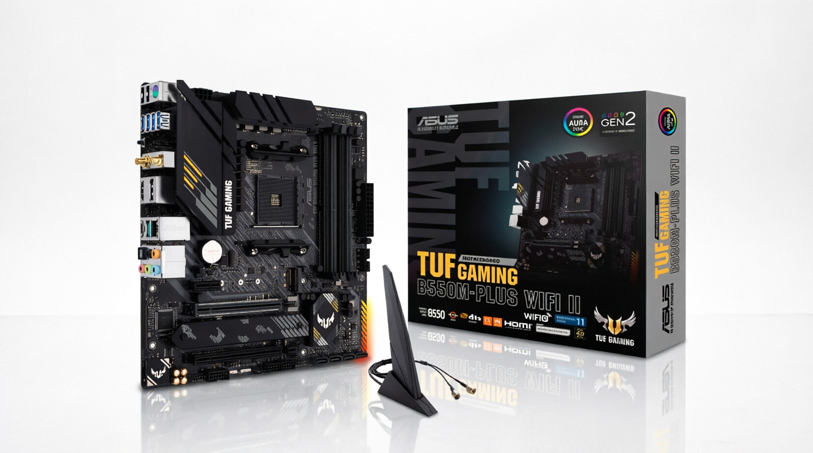 Материнская плата ASUS TUF GAMING B550M-PLUS WIFI II (AM4/AMD B550/4xDDR4/2xPCI-Ex16/2xM.2/SB/WiFi/BT/GLAN/DP/HDMI/mATX)
