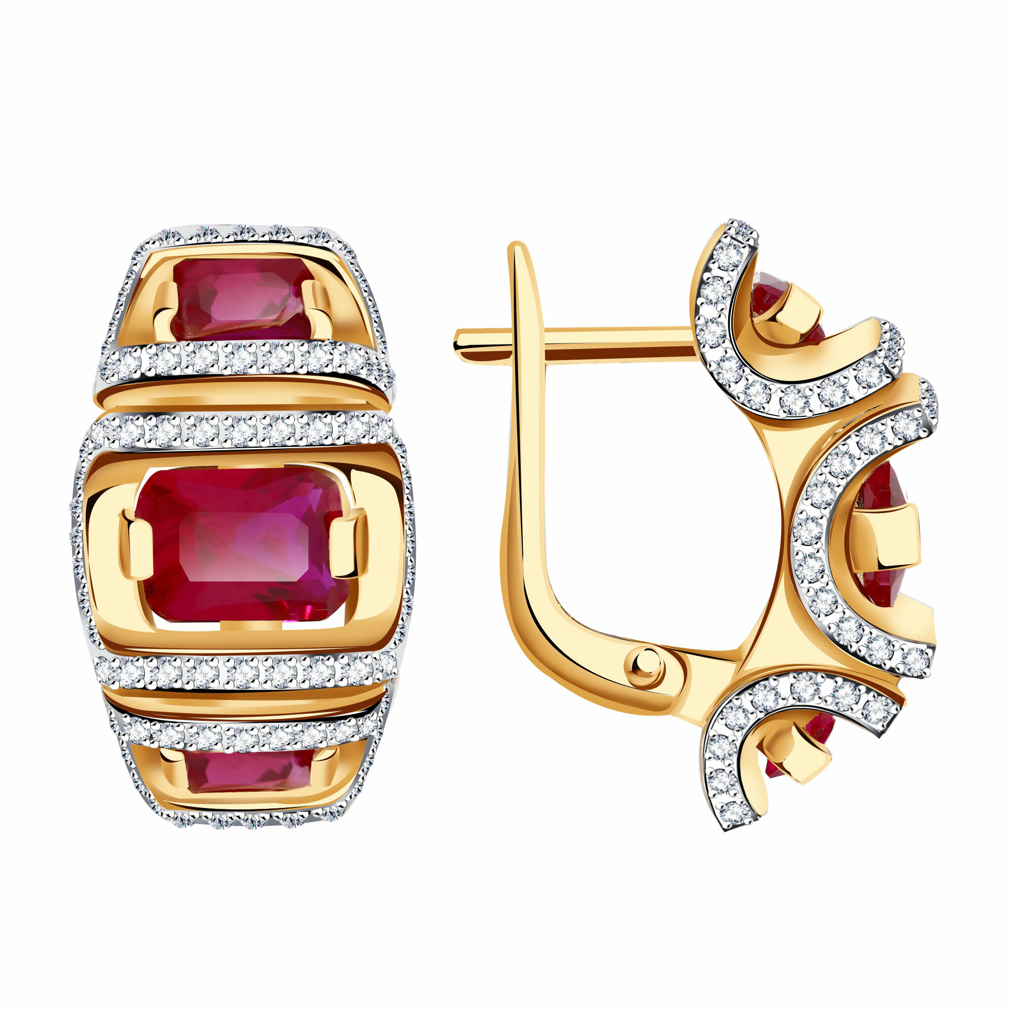 Серьги, красное золото, 585 проба, фианит, корунд