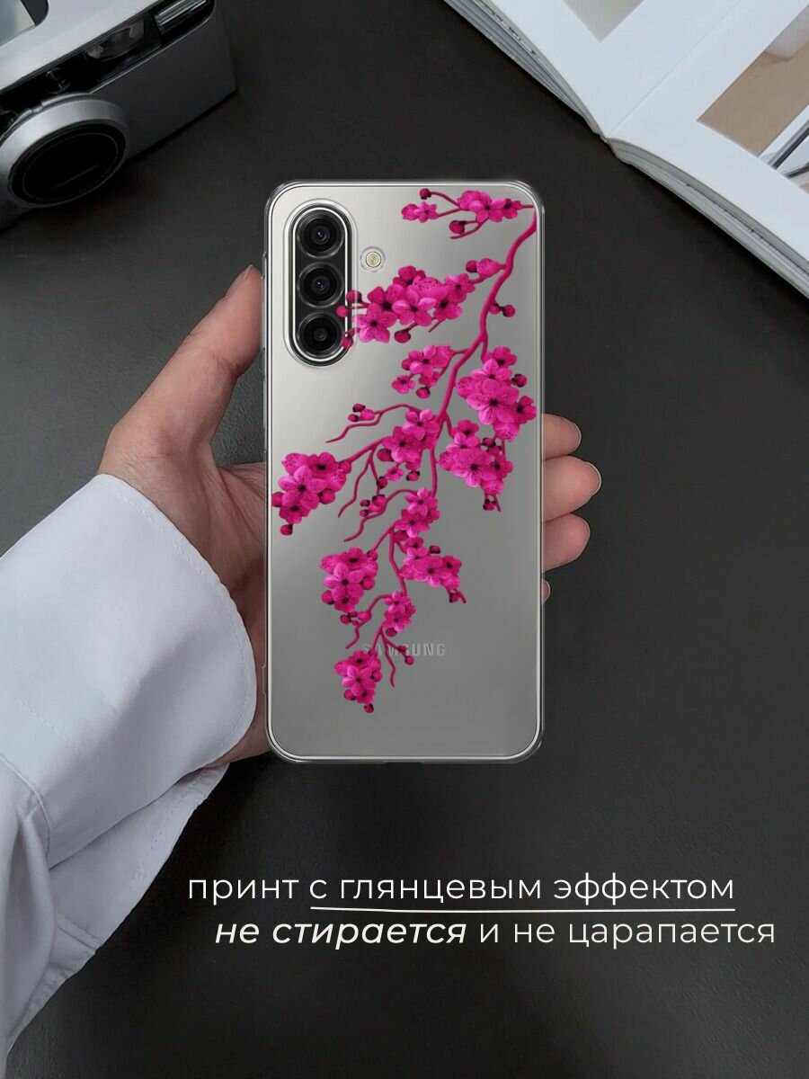 Силиконовый чехол на Samsung Galaxy A17 / Самсунг А17 с принтом Яркая розовая сакура — фото 1