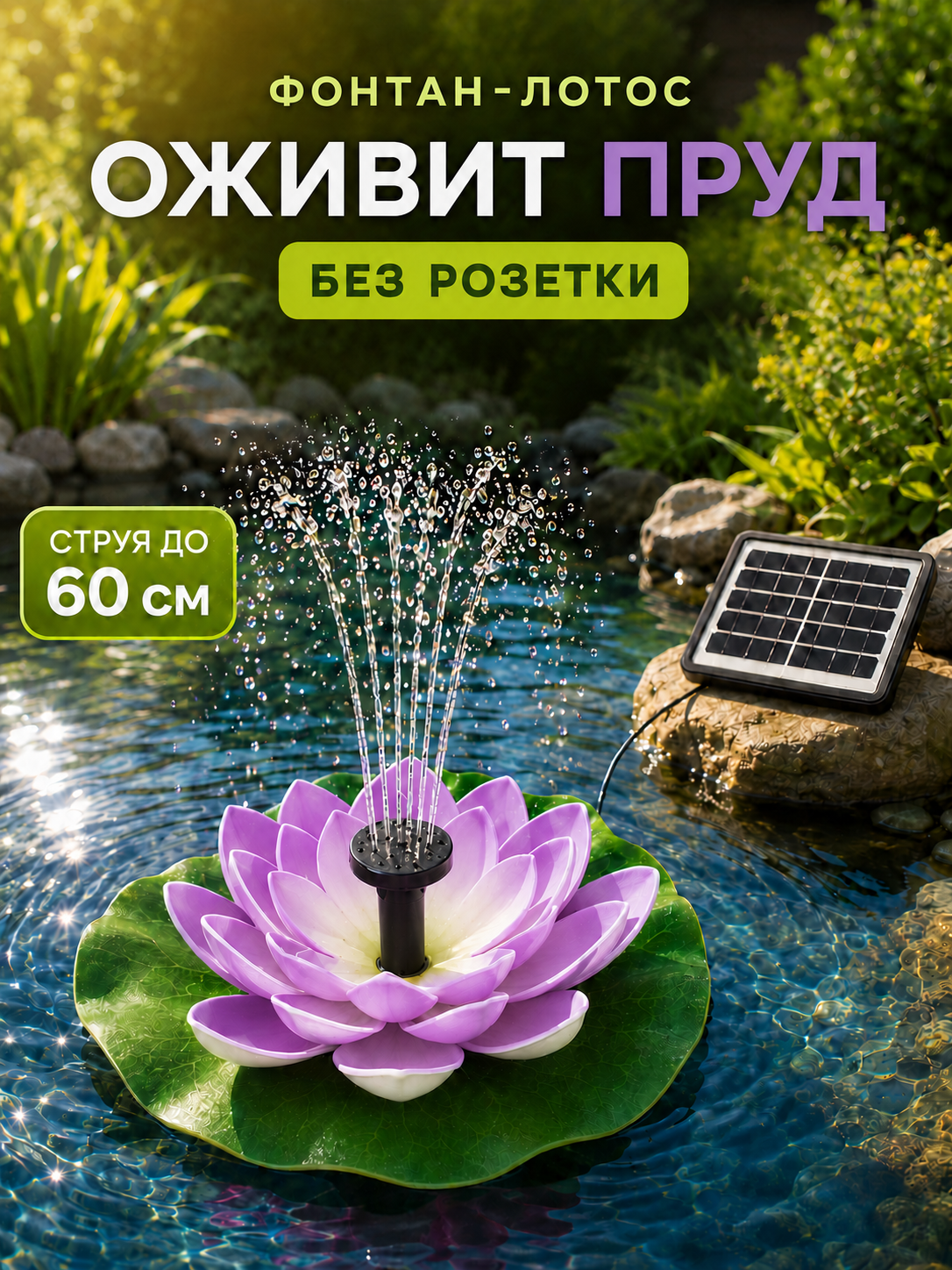 Фонтан на солнечной батарее садовый для пруда, декоративный, плавающий