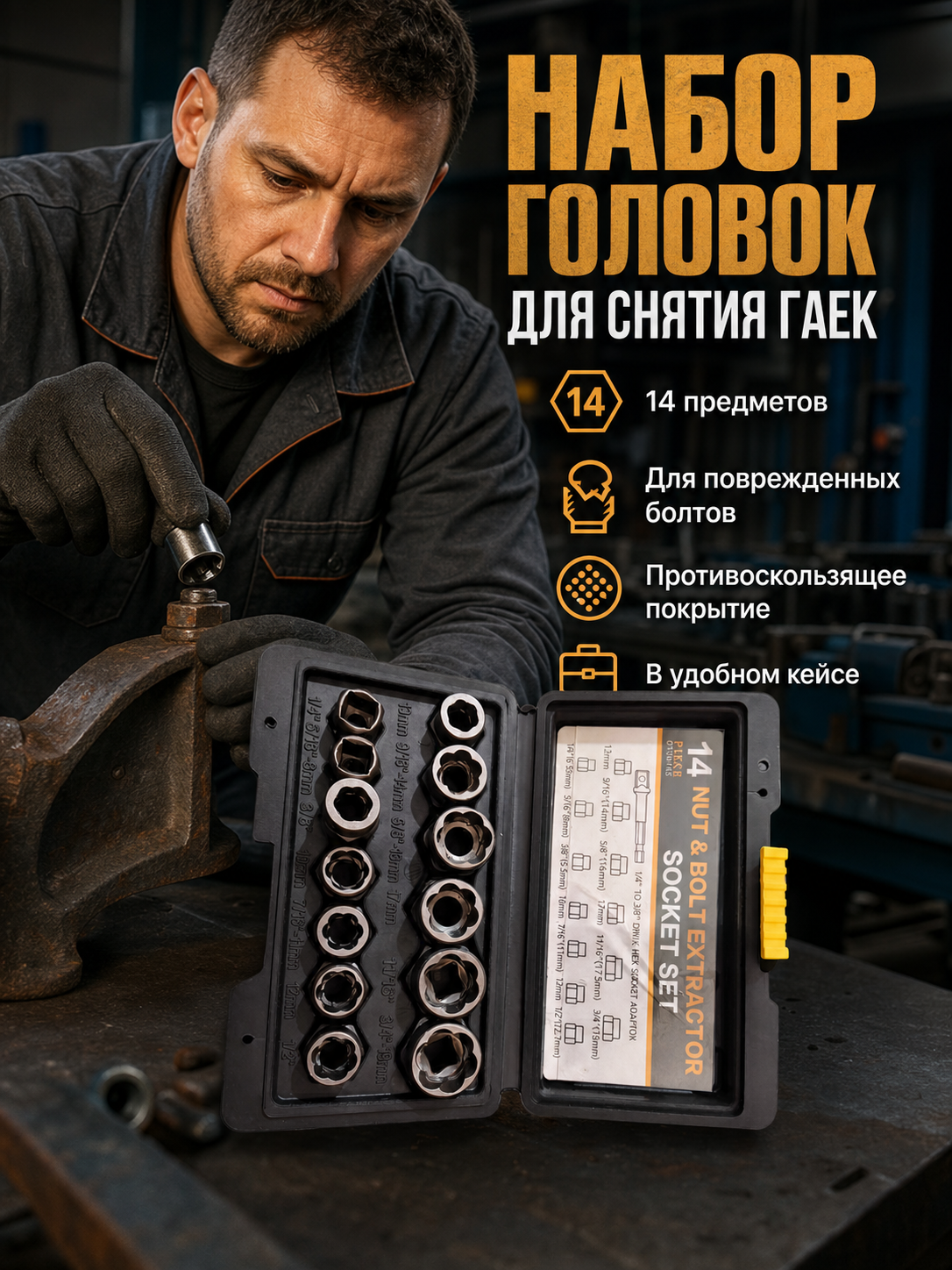 Набор для удаления сломанных болтов и гаек 40 предметов хром-ванадиевая сталь