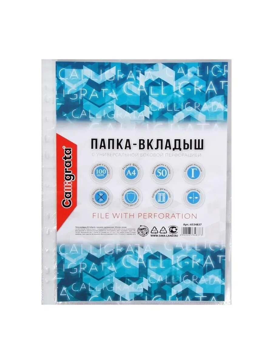 Глянцевые файлы А4 для документов, 100 шт.
