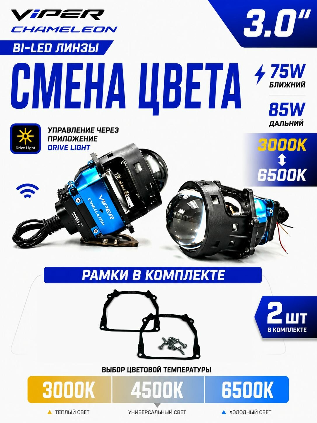 Светодиодные линзы Viper Chameleon для Mercedes C W204 2006-2011 c AFS - Viper Chameleon 75W / 85W - BI Led Светодиодные линзы с выбором цвета