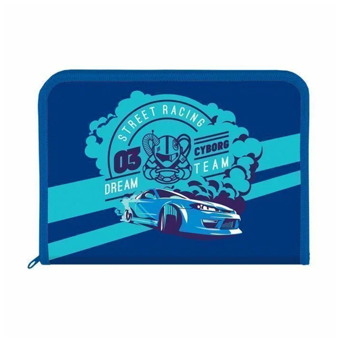 Папка для труда А4 Schoolformat STREET RACING синяя, пластик, полиэстер, молния, откидная планка, для мальчиков