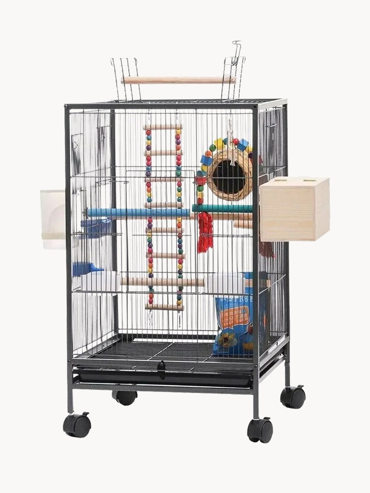 Клетка для птиц попугая большая, черный металлик, 770х456x456мм