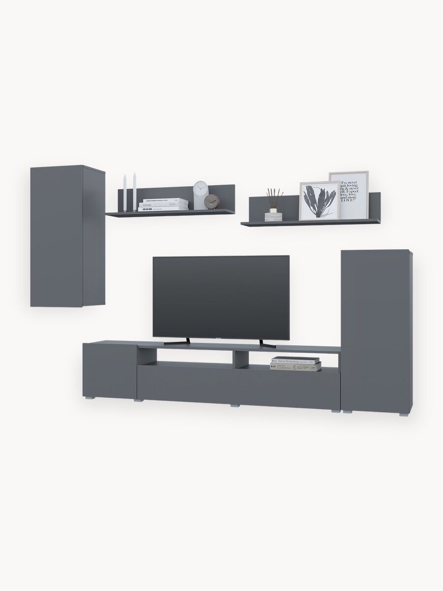 Гостиная Лира (2130*1680*350, ЛДСП, Серый графит, Горизонт)