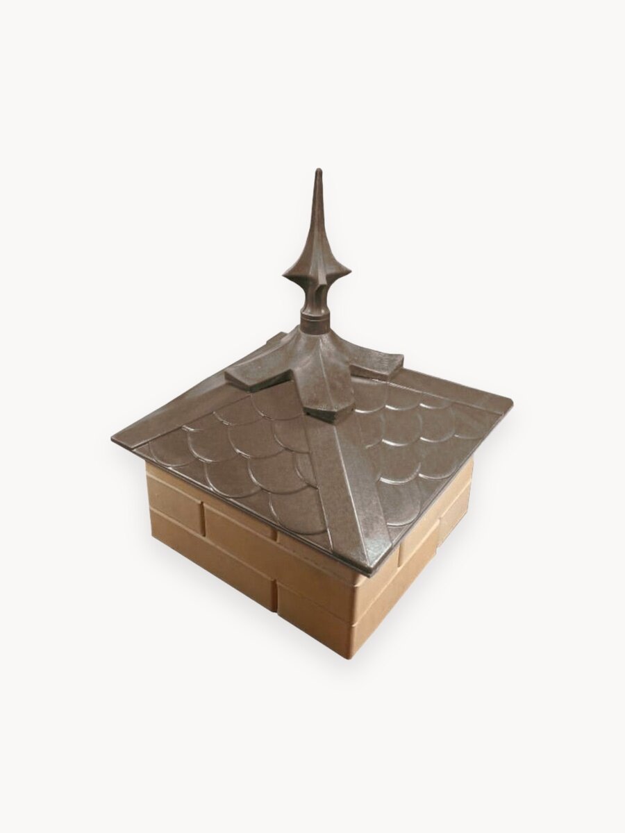 Колпак с пикой на столб полимерпесчаный, цвет Шоколад Tetto Элит Чешуя 390х390 (1,5 кирпича)