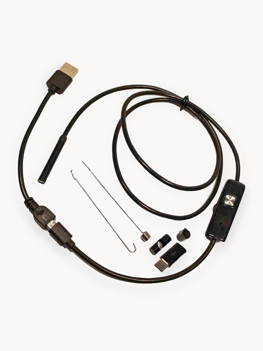 Видеоэндоскоп с LED подсветкой для труднодоступных мест (TYPE-C, microUSB, USB / Windows, Android / 1 метр) belais #21813