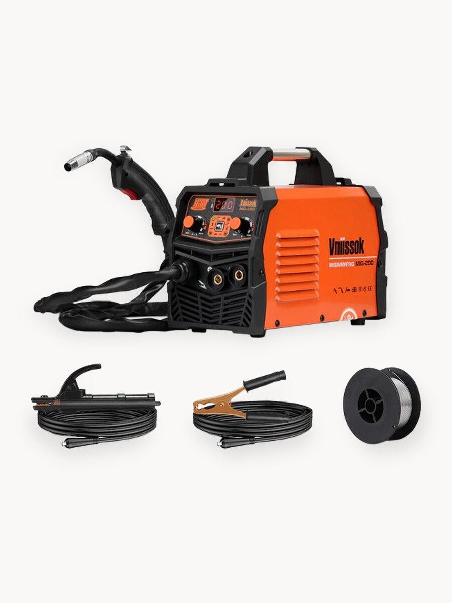 Сварочный инвертор полуавтомат Vniissok MIG-200 без газа 3 в 1 (ММА/MIG NO GAS/TIG) IGBT