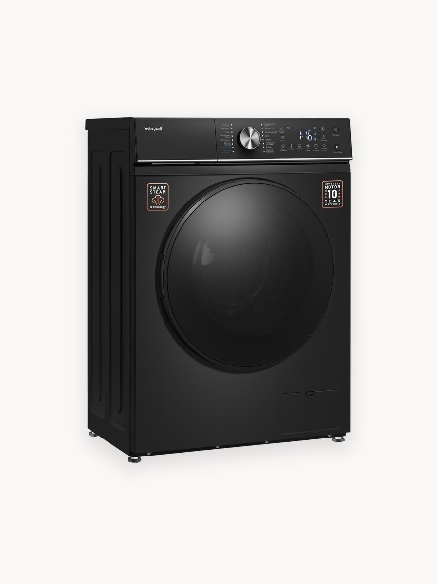 Cтиральная машина с инвертором и паром Weissgauff WM 4106 D Black Edition, Загрузка 6 кг, Отжим 1000 оборотов