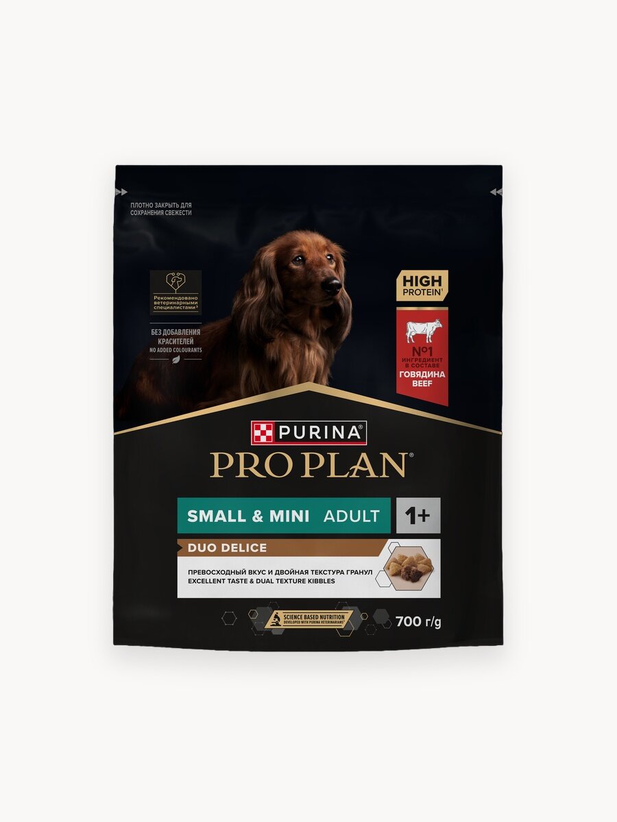 Сухой корм PRO PLAN® DUO DELICE для взрослых собак мелких и карликовых пород с превосходным вкусом и двойной текстурой гранул с говядиной, 700 г
