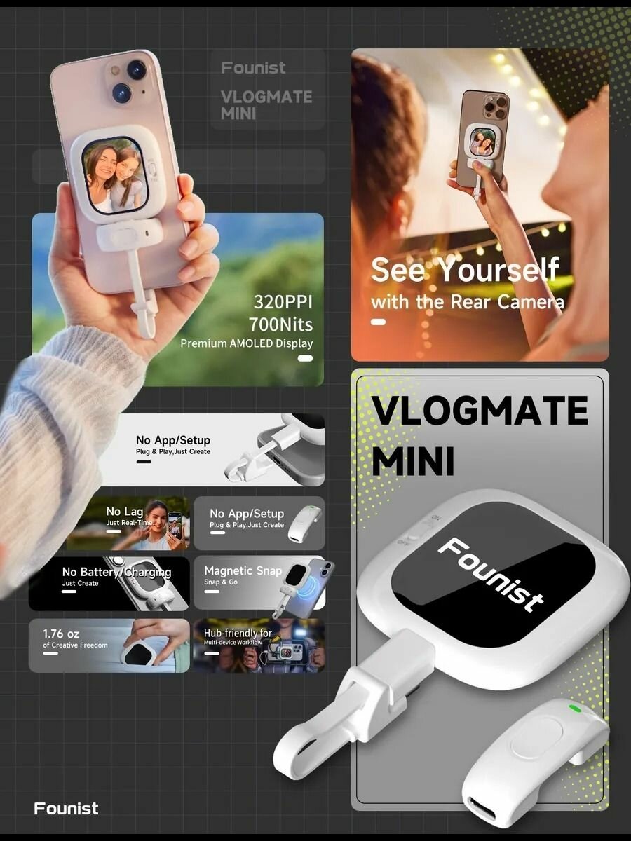 Экран Log mate Mini Vlog selfie display подходит для iPhone