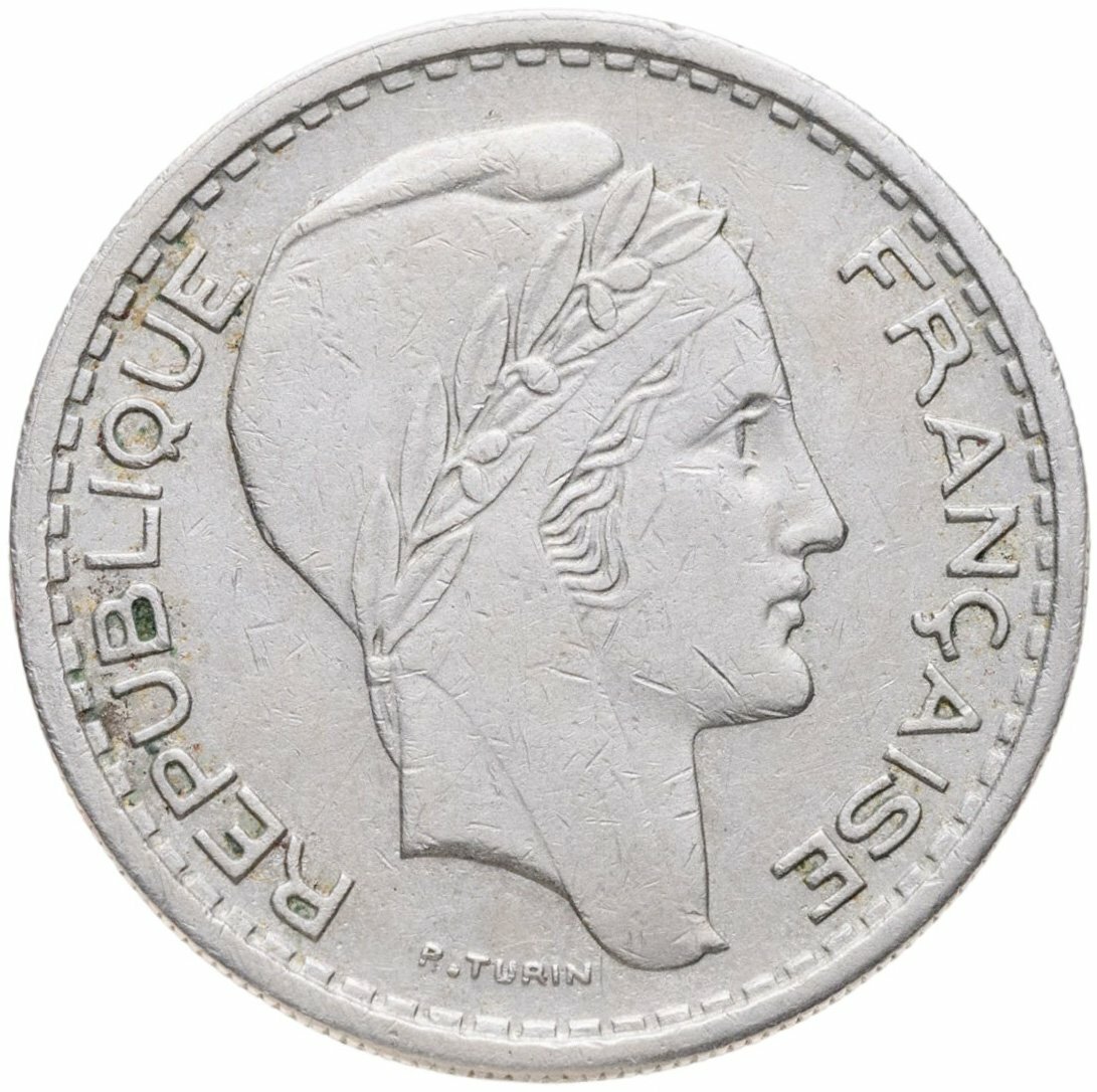 Франция 10 франков francs 1948 B знак монетного двора: "B" - Бомон-ле-Роже, Мельхиор медь-никель, в сохранности VF