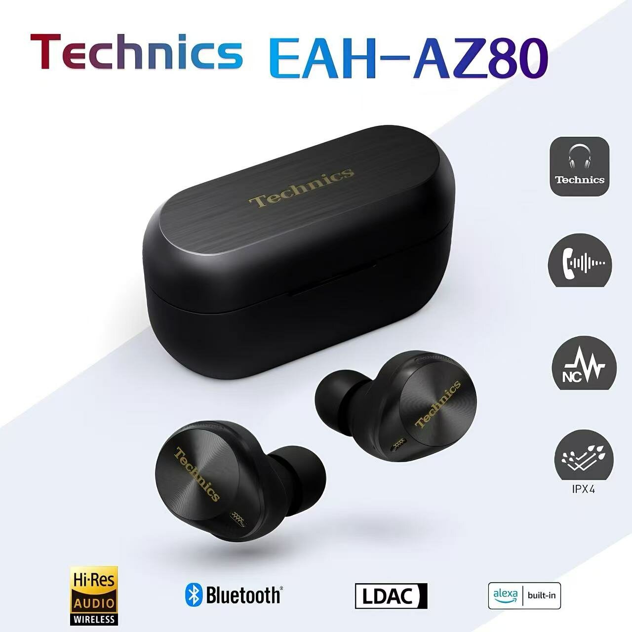 Наушники беспроводные Technics EAH-AZ80, система ANC, адаптивный эквалайзер, черные