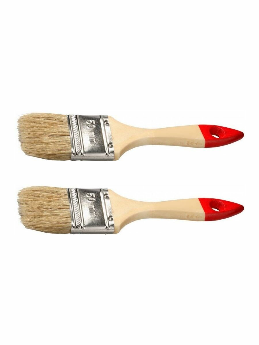 Кисть малярная 50 мм 2шт натуральная щетина плоская - набор кистей для краски, клея, лака