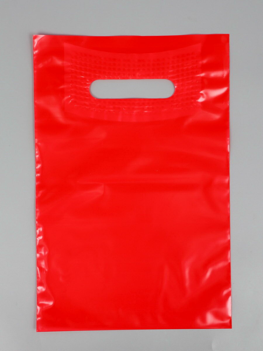 Пакет полиэтиленовый с вырубной ручкой, Красный 20х30 см, 60 мкм, 50 шт.