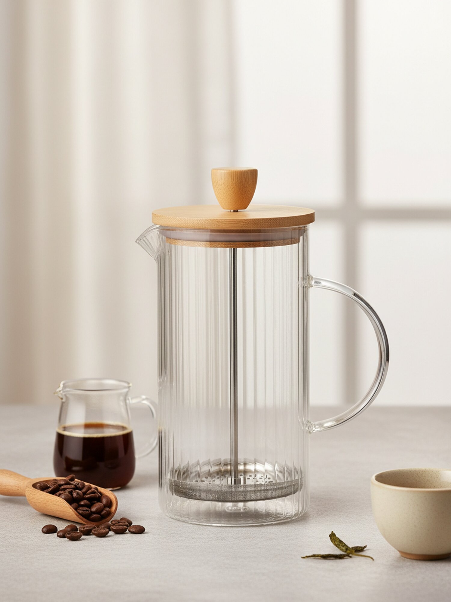 Френч-пресс 1 л Грани Y4-11356, стеклянный заварочный чайник для чая и кофе с крышкой, прозрачный поршневой заварник