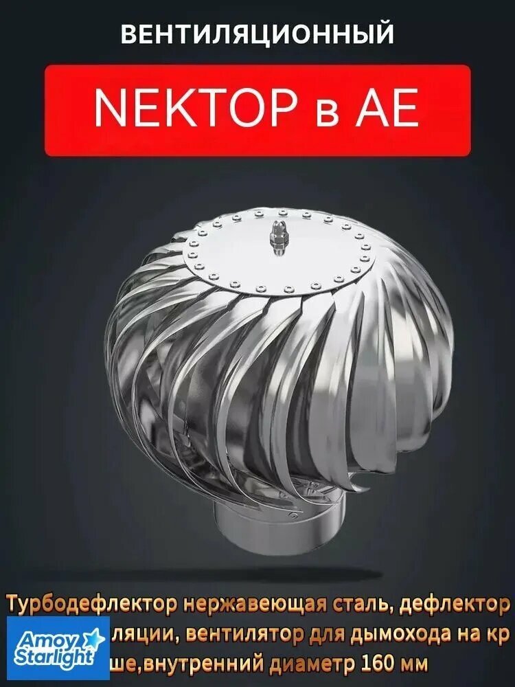 GEALFIS Турбодефлектор 160 мм вращающийся, колпак для вентиляции и дымохода из нержавеющей стали, усилитель тяги, защита от ветра и осадков