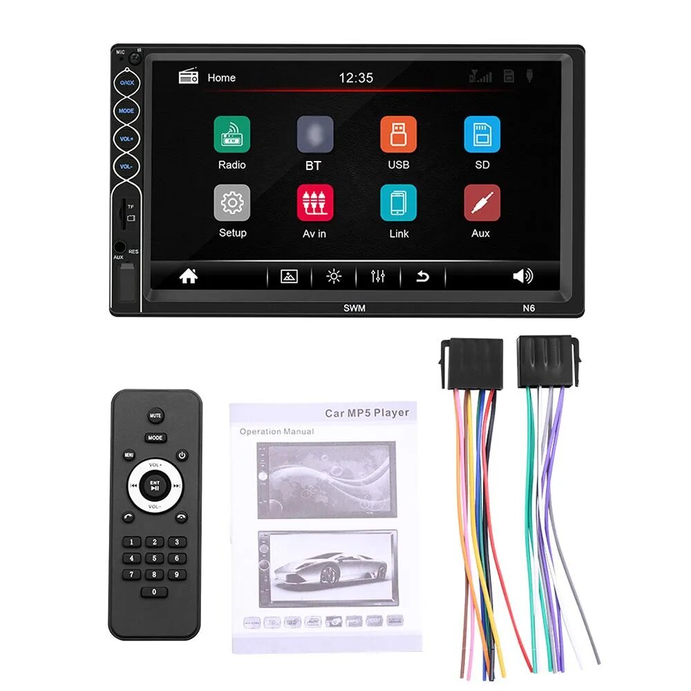 Автомобильный MP5-плеер SWM N6 с Bluetooth, USB, SD, Aux, радио, setup, Av in, link, 2 DIN, черного цвета