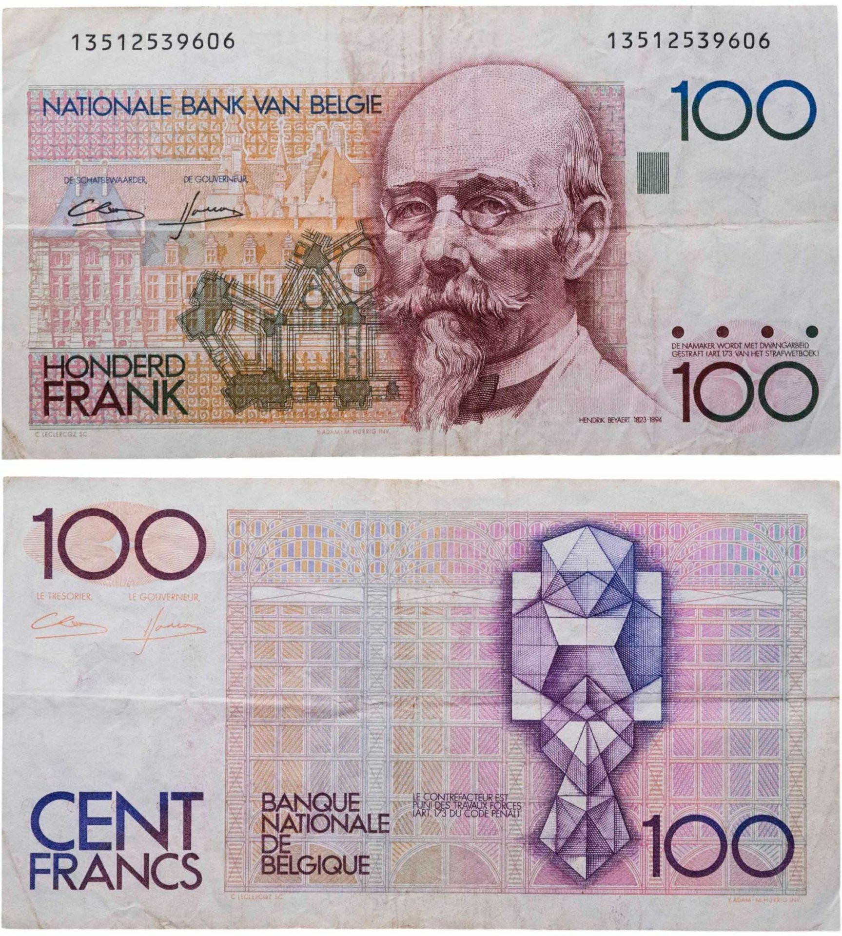 Бельгия 100 франков 1978 года