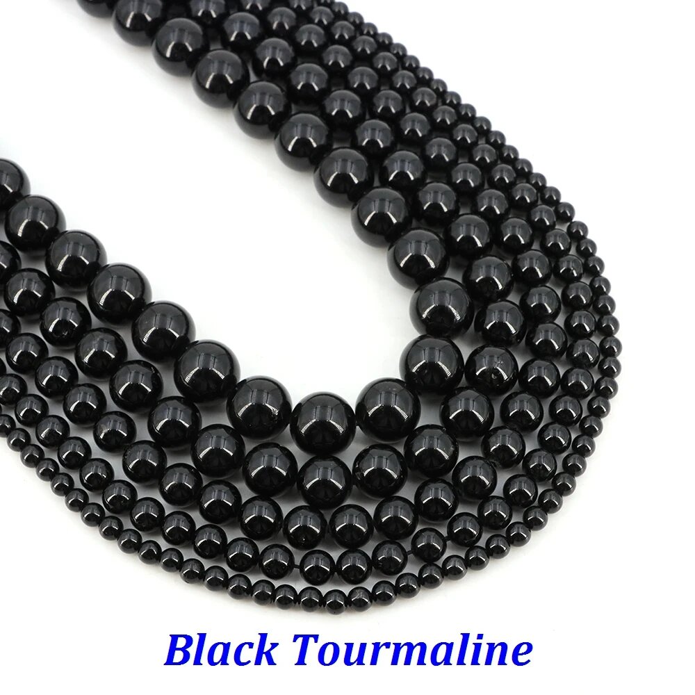 Черные бусины из турмалина 4/6/8/10/12 мм 8mm 45 to 46pcs