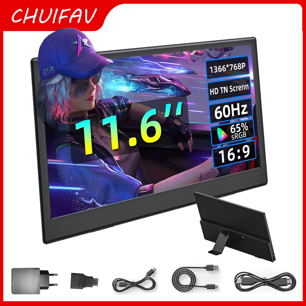 Портативный монитор BYONE 11.6", антибликовый, два USB-порта, чёрный