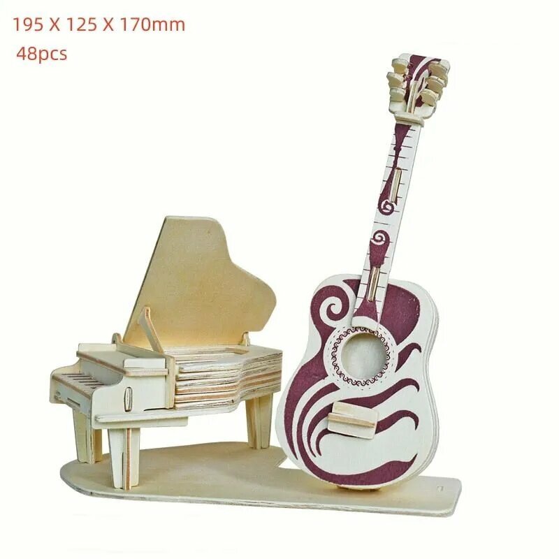 Конструктор Деревянный 3D пазл, Пианино, гитара.