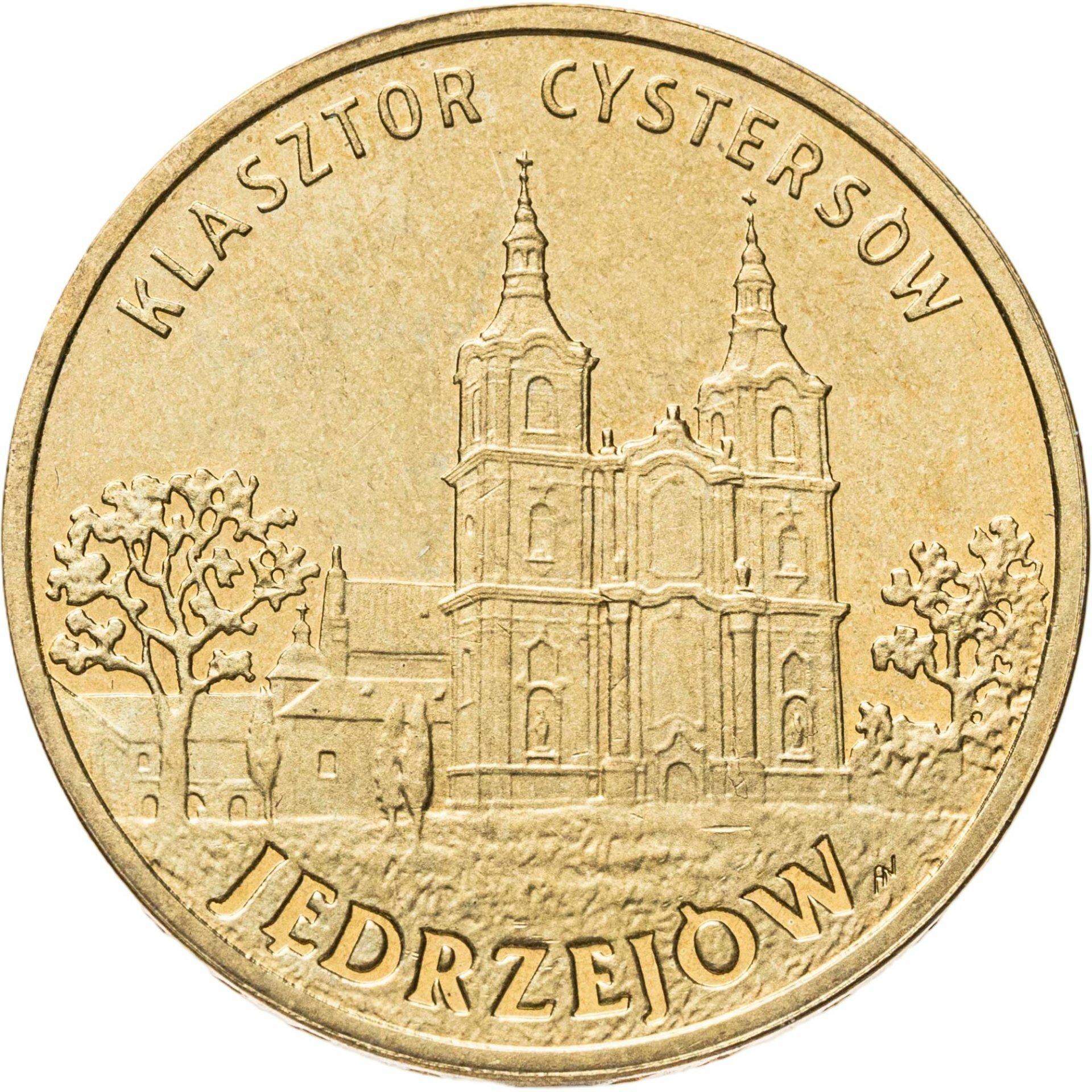 Польша 2 злотых 2009 "Город Енджеюв Jedrzejow Klasztor Cystersow", Латунь, в сохранности AU-UNC
