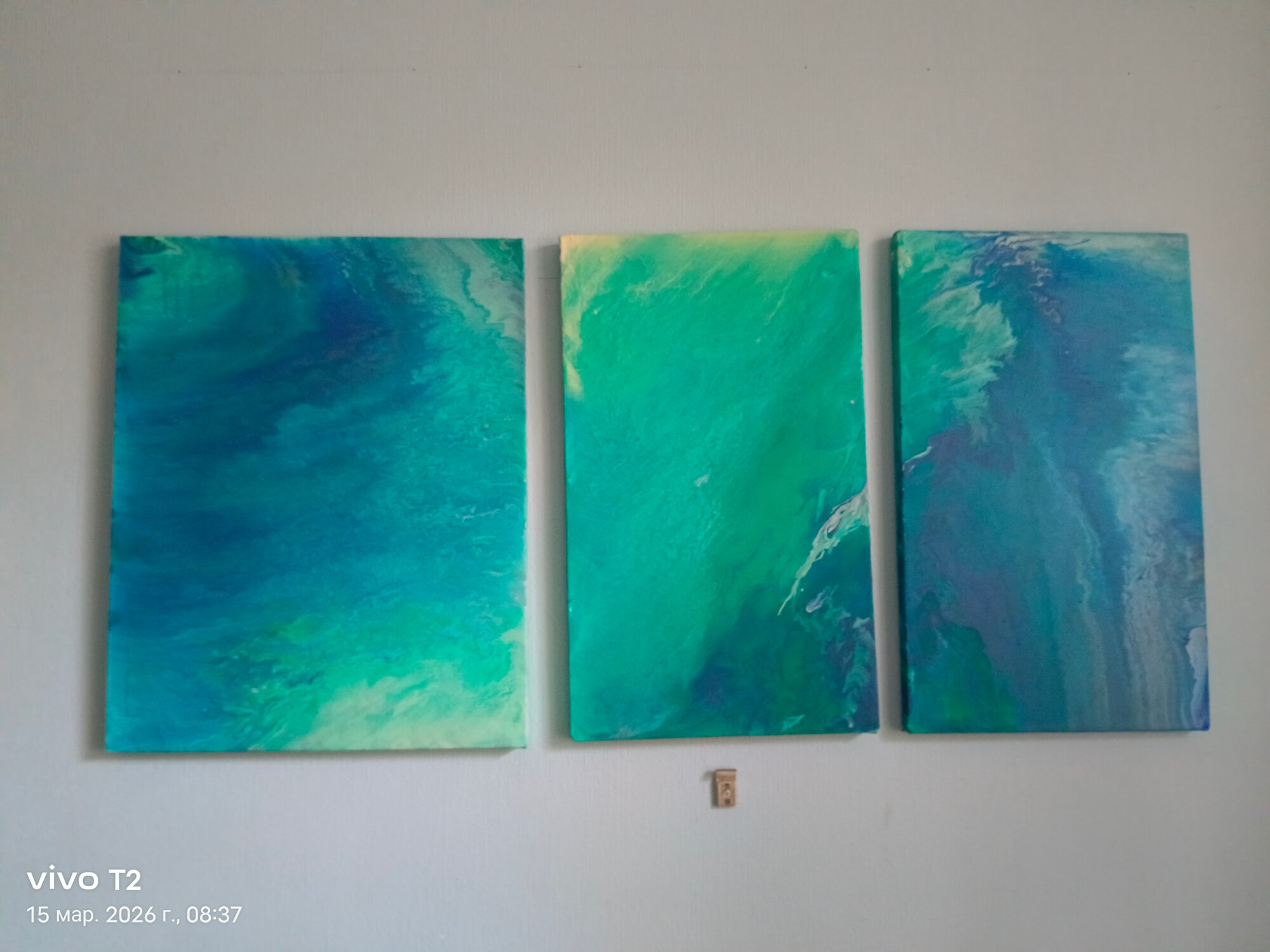 Триптих АртПоник "Море", флюид-арт, ручная работа, 3 картины, 107x50 см