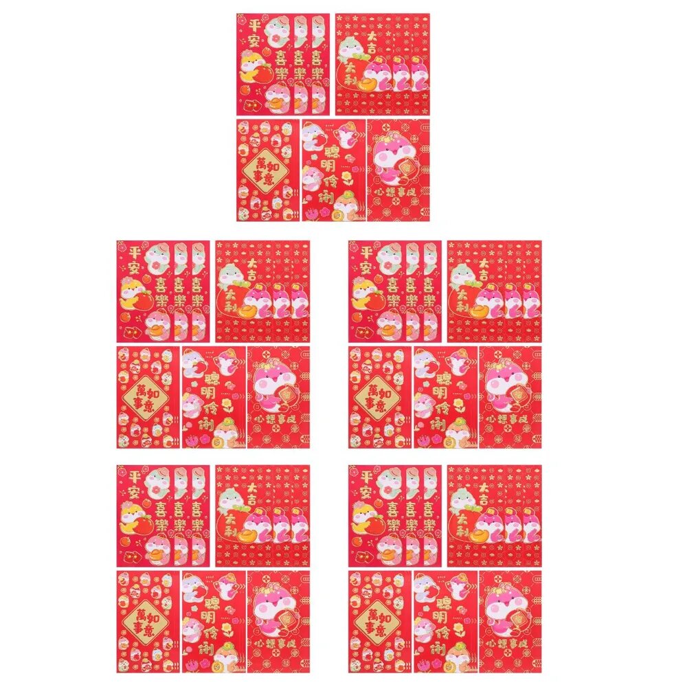 Красные бумажные конверты с изображением змеи для хранения денег, набор 150 шт