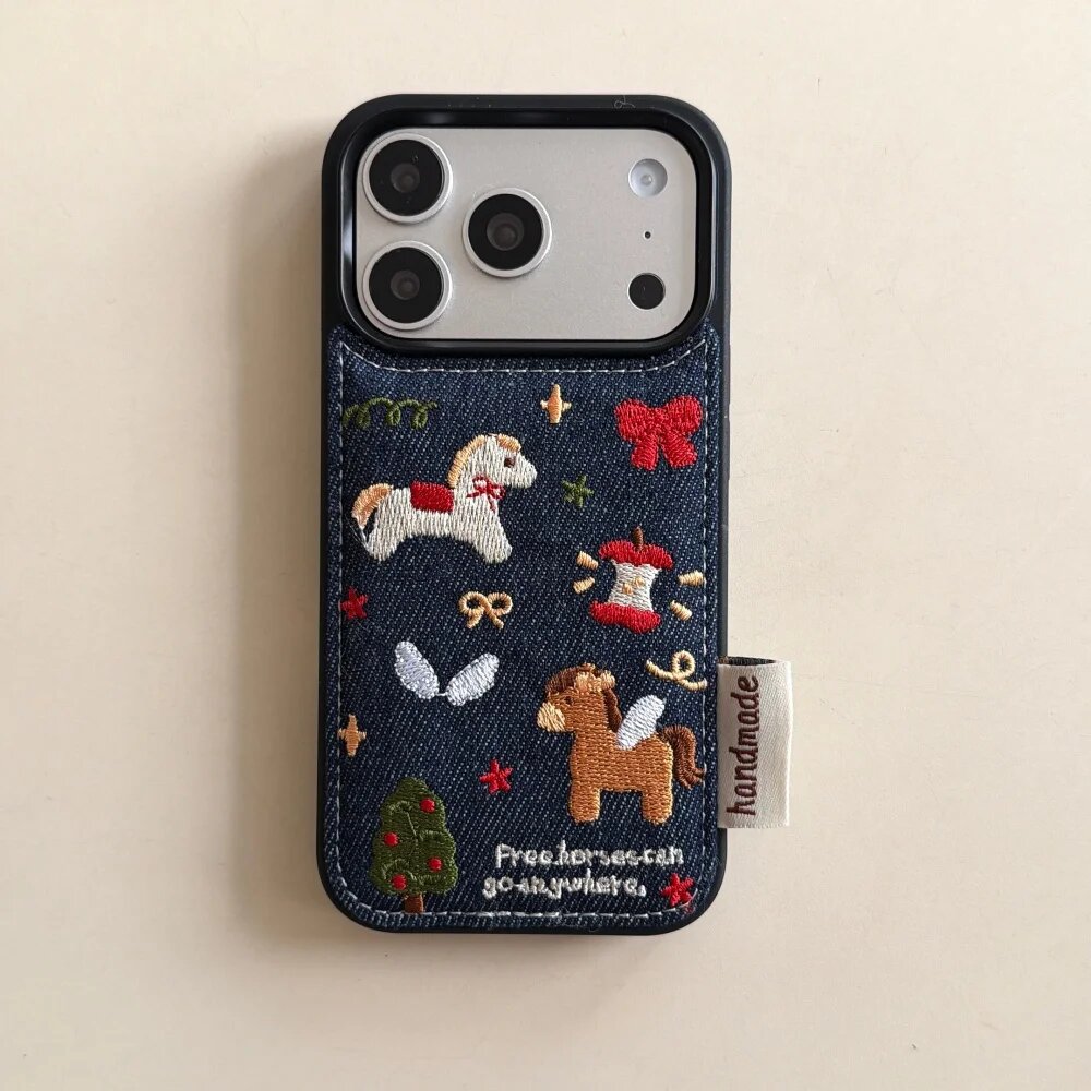 Милый чехол для телефона с вышивкой в виде мультяшного пони и звезд для iPhone 17 16 ProMax 14 15Pro, креативный модный противоударный защитный чехол