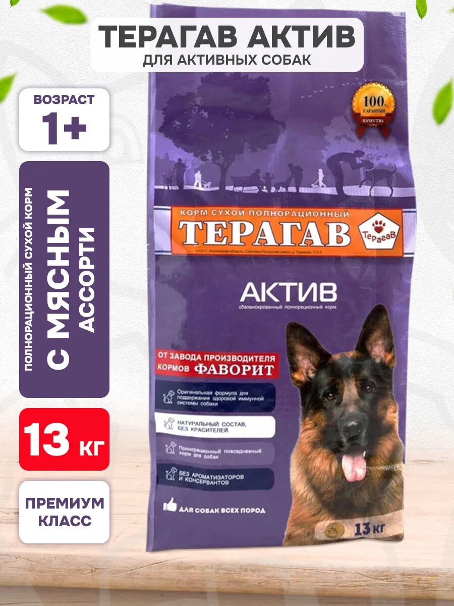 Корм сухой Терагав Актив для активных взрослых собак всех пород, 13 кг
