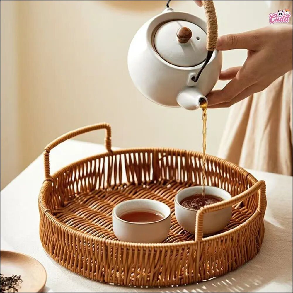 Фруктовница круглая из ротанга, диаметр 30 см, 1 шт, бежевый