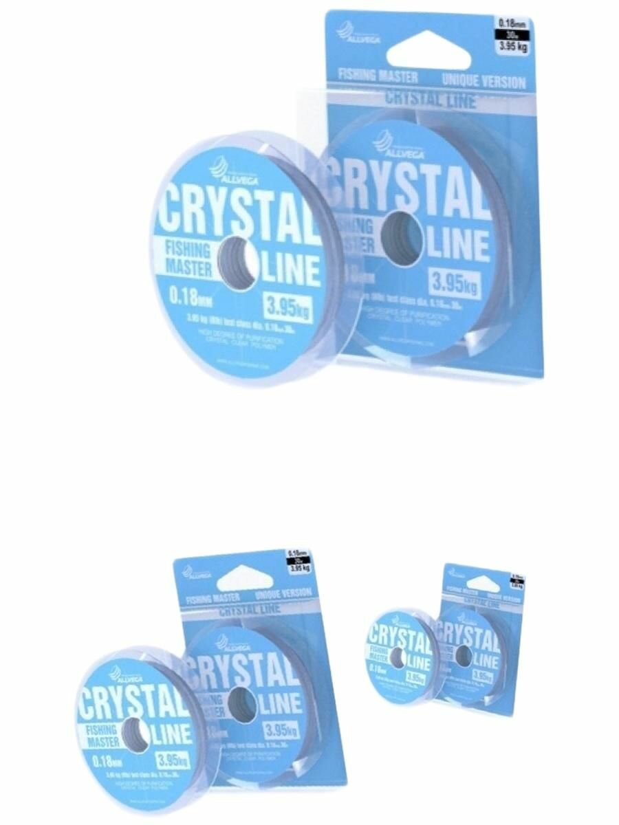 Леска для зимней рыбалки Кристалл 0.16мм 30м 3.28кг прозрачная набор 3 штуки.