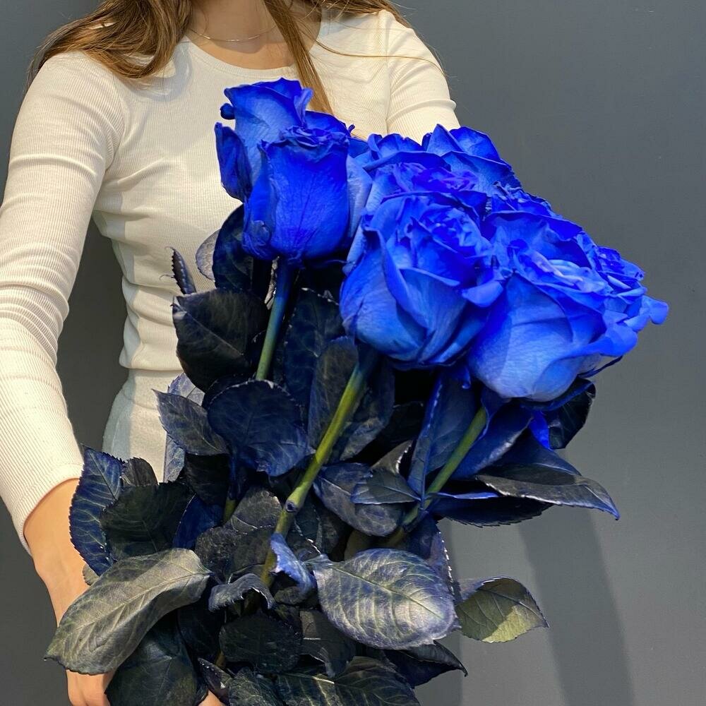 Букет 11 синих роз / Синие розы 11 шт. / Розы цвет синий эквадор / Цветы доставка