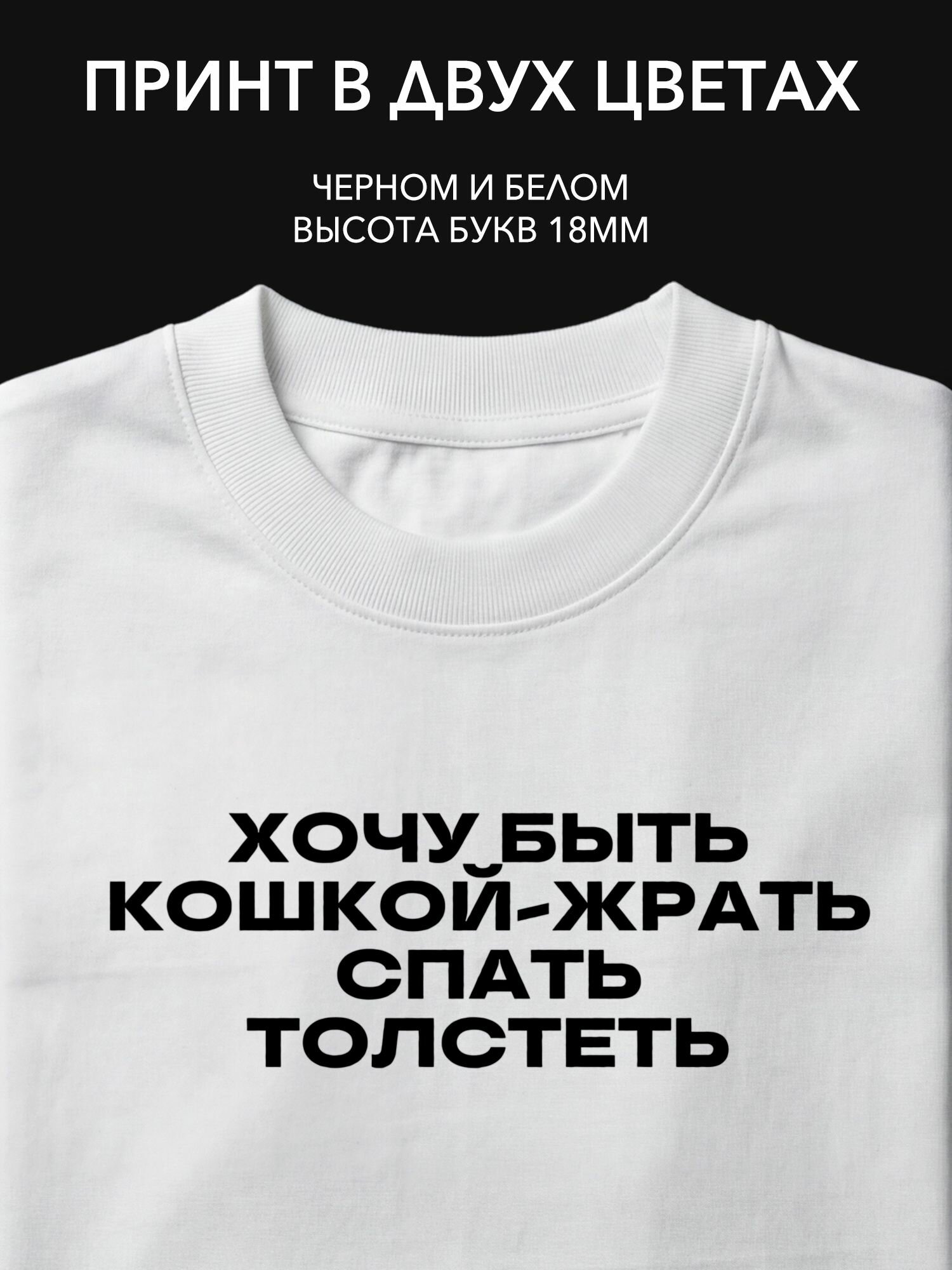 Наклейка с надписью Хочу быть кошкой - жрать, спать, толстеть для термопринта на футболку и одежду