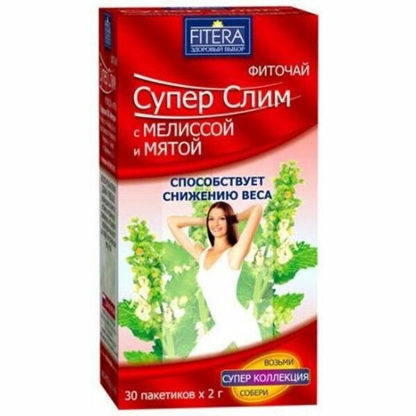 Чай FITERA со вкусом мяты и мелиссы, 30 фильтр-пакетов по 2 г