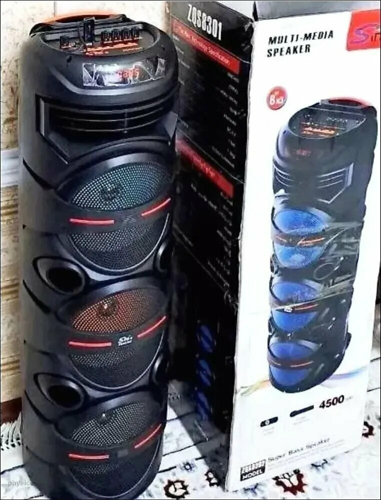 Беспроводная большая колонка с караоке (напольная, настольная)ZQS-8301 (8"х3)/ портативная акустическая система bluetooth с LED-подсветкой