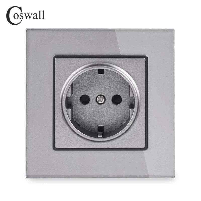 COSWALL розетка настенная серая, стеклянная, Type: de-grey